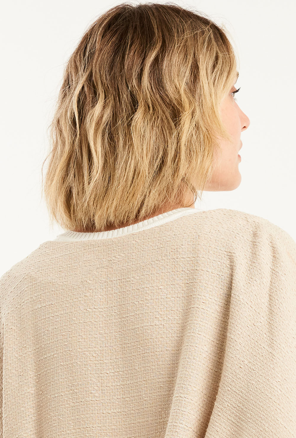 Kimono Baleares em Tweed Viscose e Linho Areia