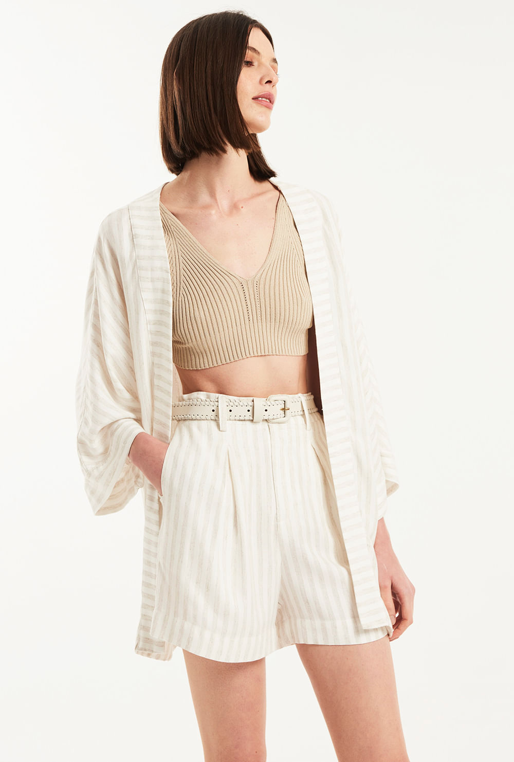 Short Tebas em Viscose Certificada Alfaiataria Listras - MyBasic