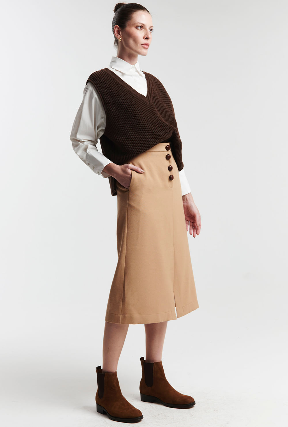 Saia Midi em Lã Pleven Caramelo - MyBasic