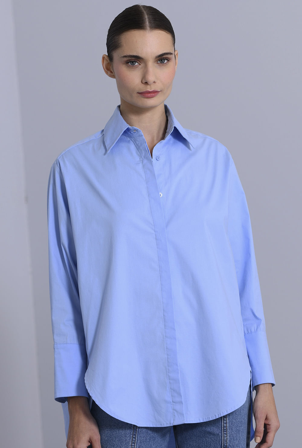 Camisa Dinant Tricoline de Algodão Assimétrica Azul