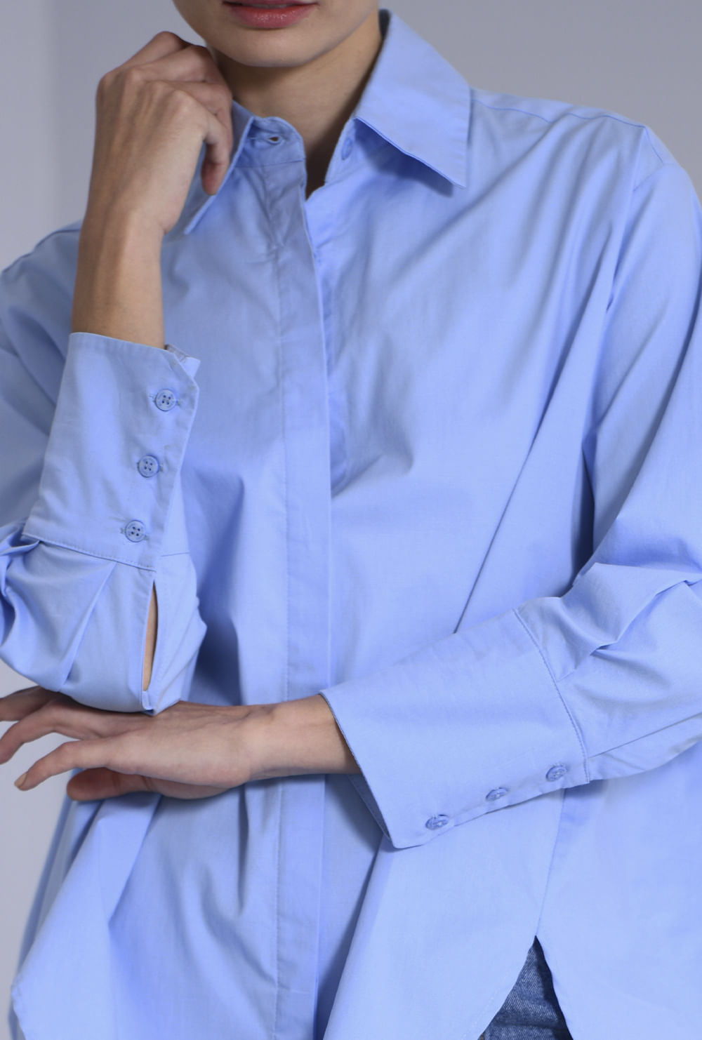 Camisa Dinant Tricoline de Algodão Assimétrica Azul - MyBasic