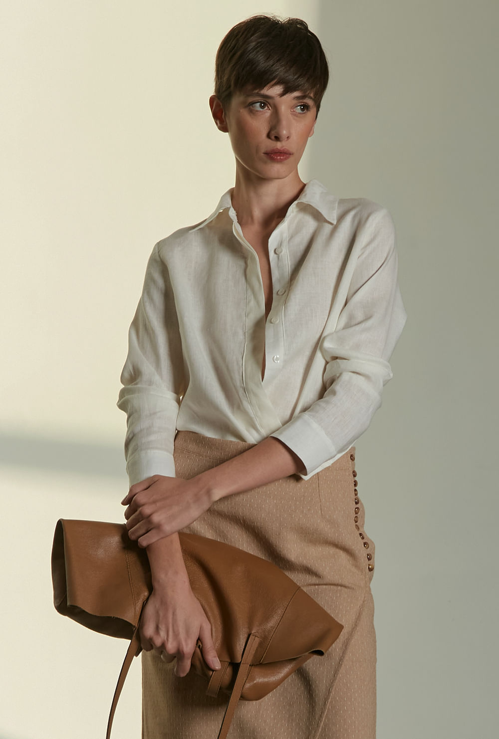 Camisa Feminina Básica Slim Linho Branca - MyBasic