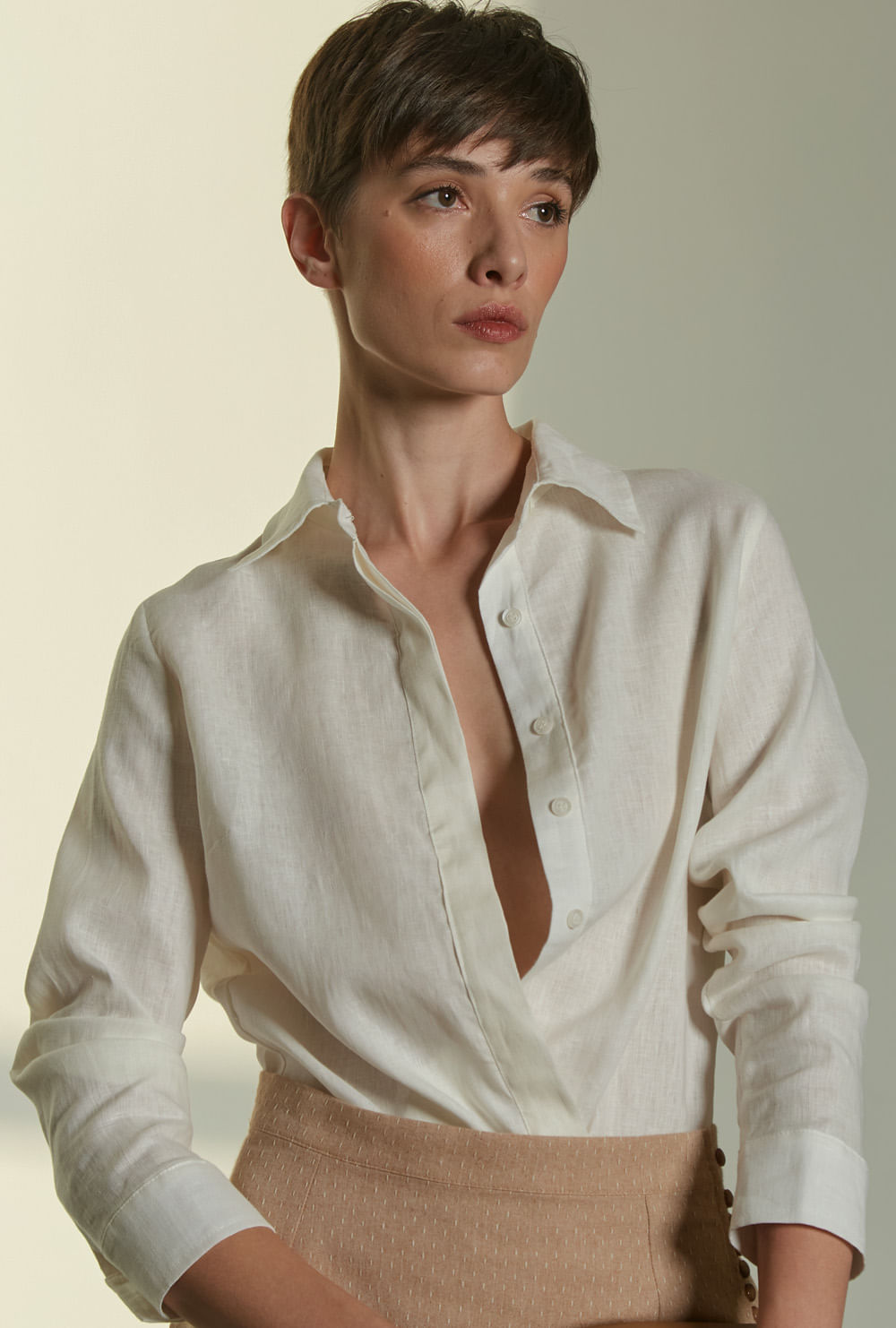 Camisa Feminina Básica Slim Linho Branca - MyBasic