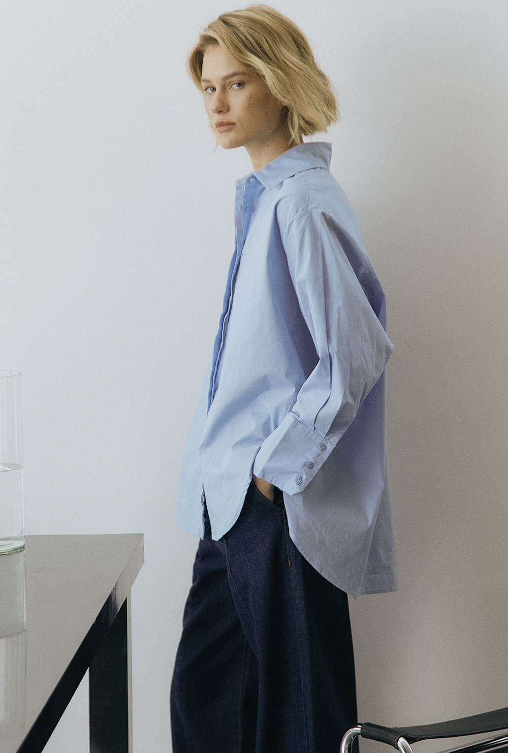 Camisa Dinant Tricoline de Algodão Assimétrica Azul - MyBasic