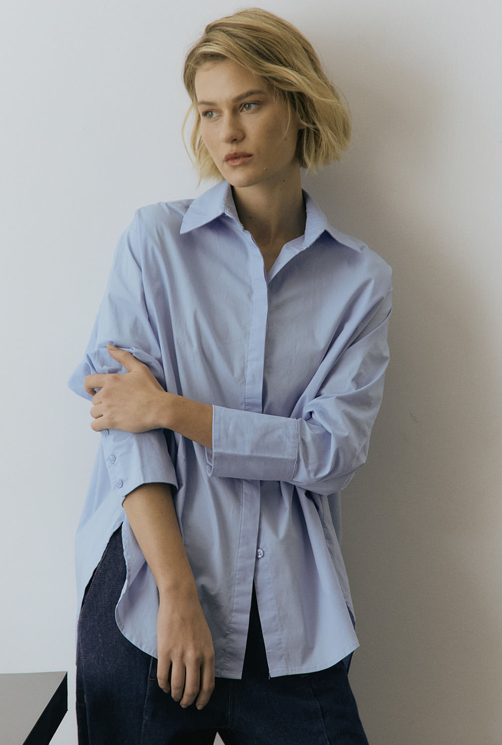 Camisa Dinant Tricoline de Algodão Assimétrica Azul - MyBasic